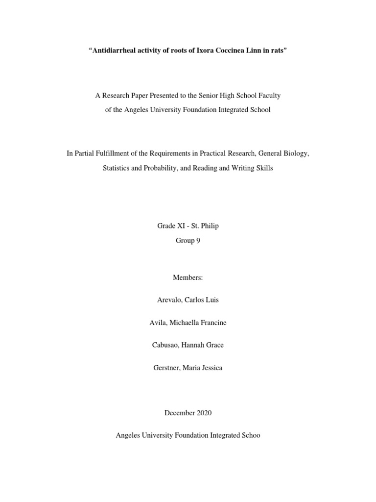Antidiarrheal Activity of Roots of Ixora Coccinea Linn in Rats Docs ...