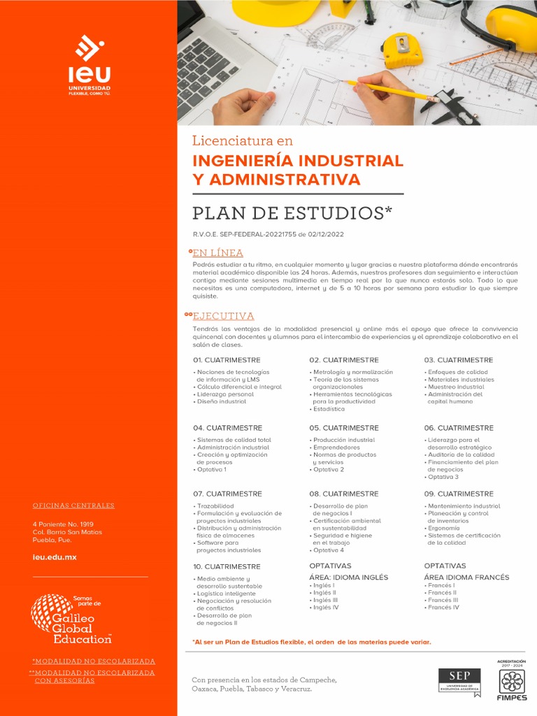 Licenciatura Online Ingeniería Industrial y Administrativa - Universidad IEU | PDF