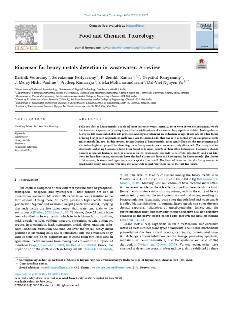 2022 Biosensor For Heavy Metals Detection in Wastewater A Review ...