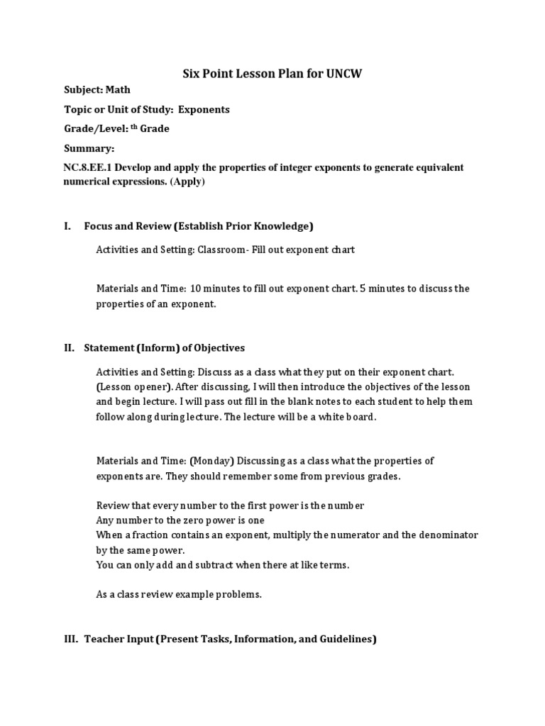Exponents Lesson Plan | PDF | Exponentiation | Education Theory