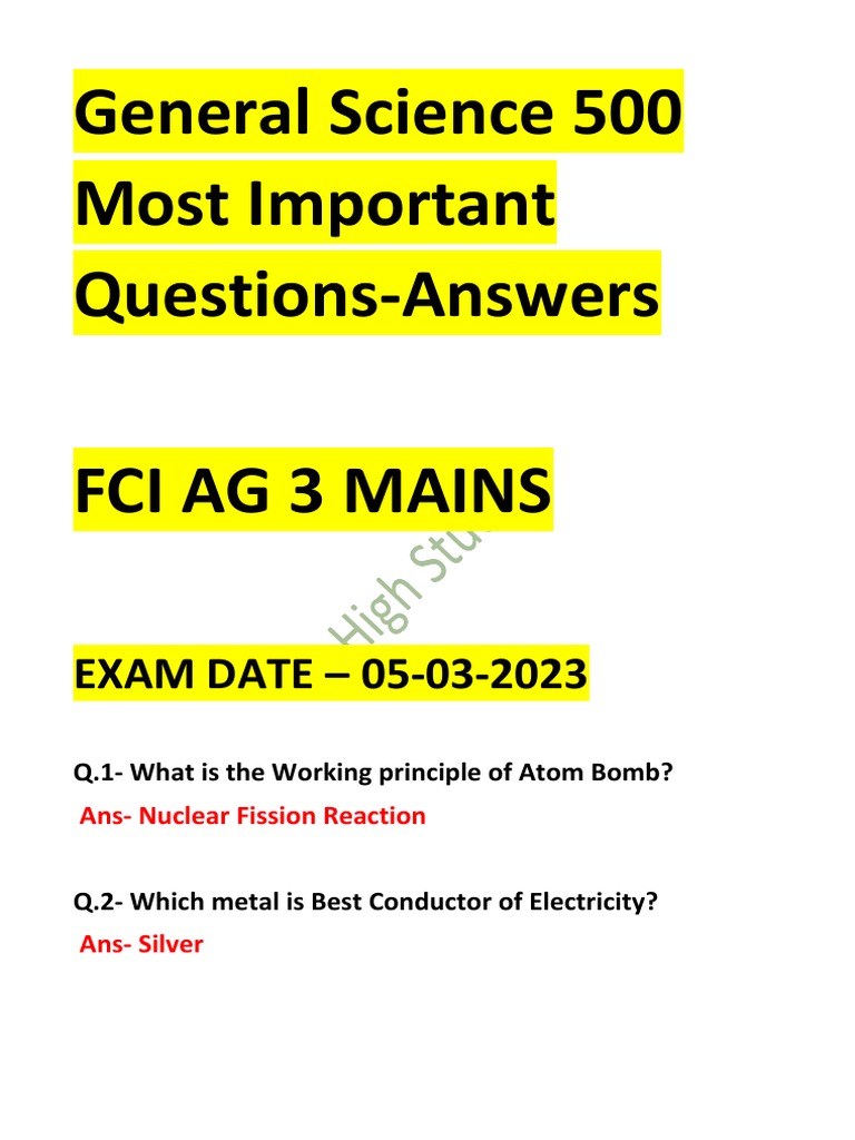 500 Essential General Science Questions | PDF | Chemical Elements ...