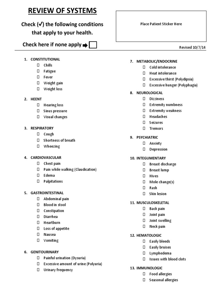 Review of Systems | PDF | Edema | Clinical Medicine