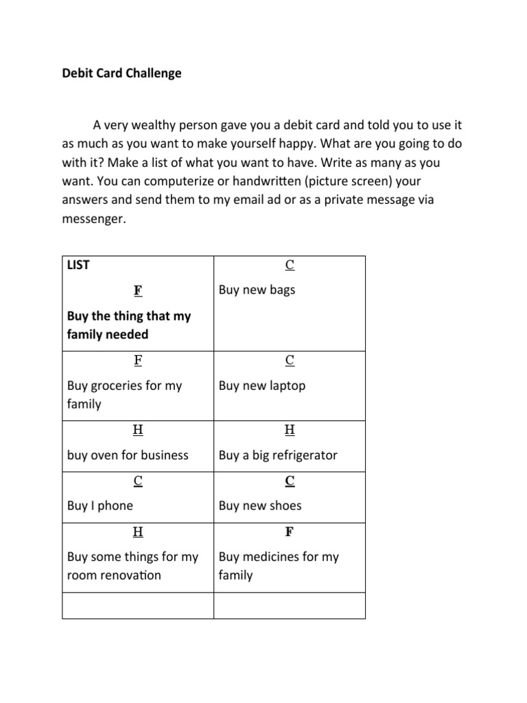 Debit Card Challenge | PDF | Clothing