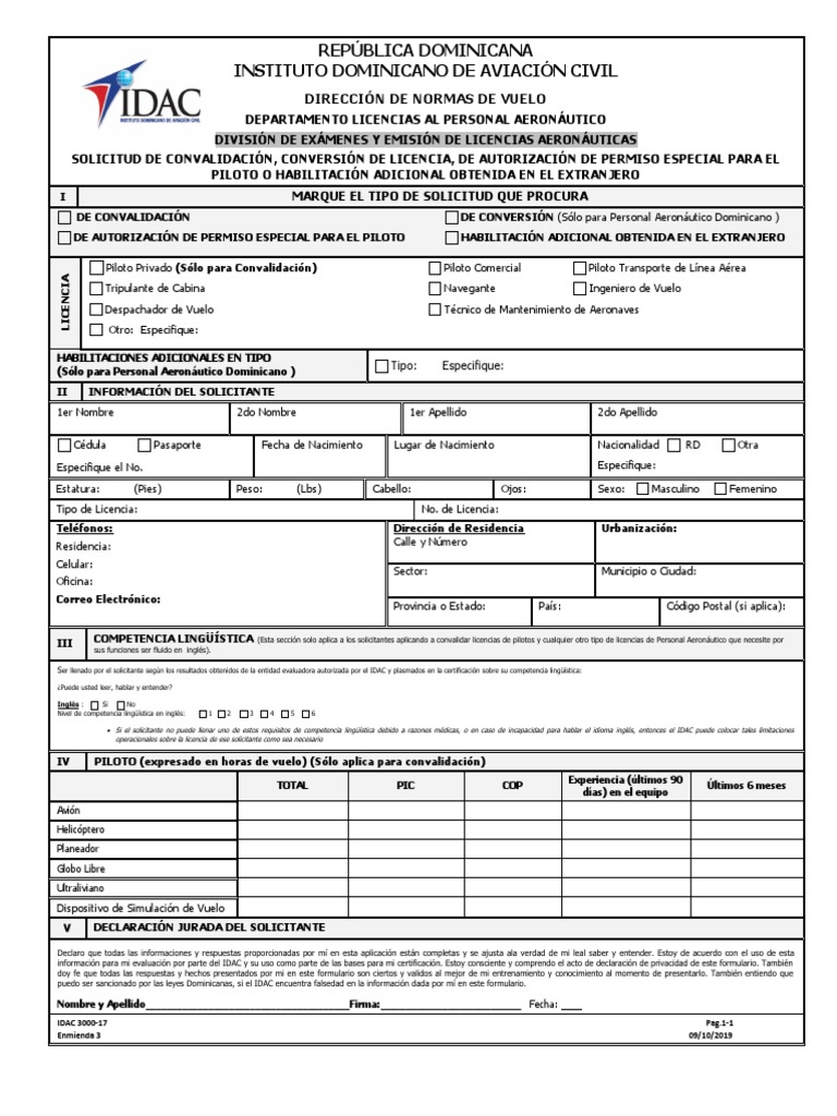 IDAC 3000-17 Solicitud de Convalidaci N Conversi N o Habilitaci N Licen | PDF | Aviación ...