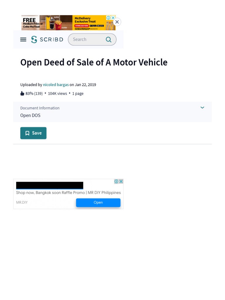 Open Deed of Sale of A Motor Vehicle - PDF - Written Communication ...