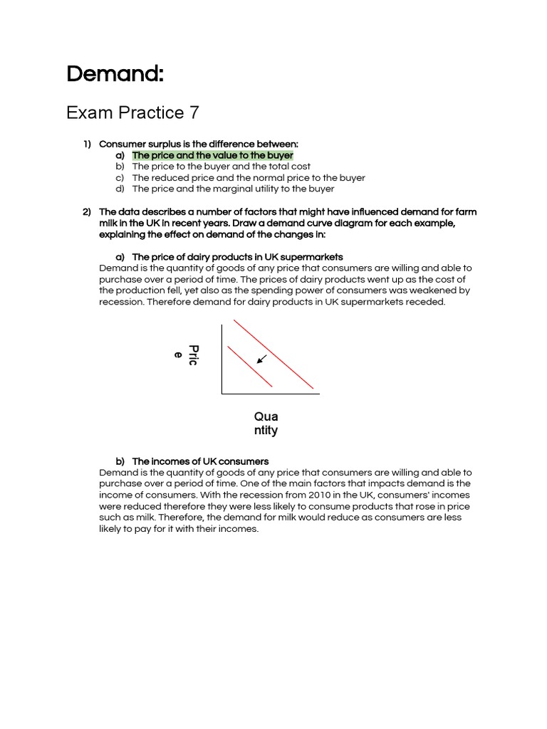 Demand - Exam Practice 7 | PDF | Demand | Milk