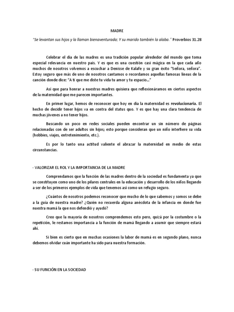 Dia De Las Madres Pdf Familia Sociedad