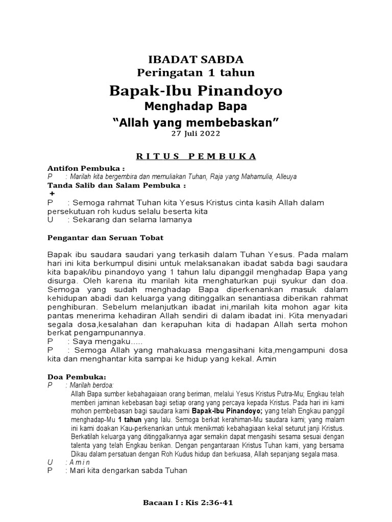04 Ibadat Sabda Peringatan 1 Tahun Bp-Ibu Pinandoyo 2022 | PDF | Agama ...