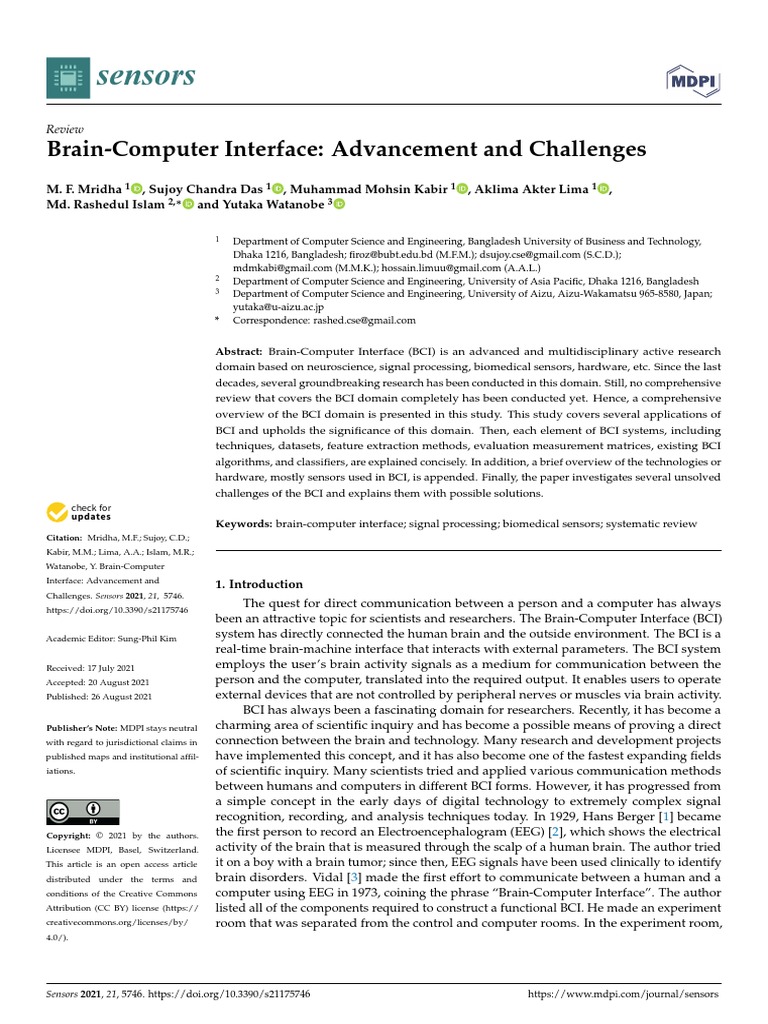 Brain Computer Interface Advancement and Challenges | PDF