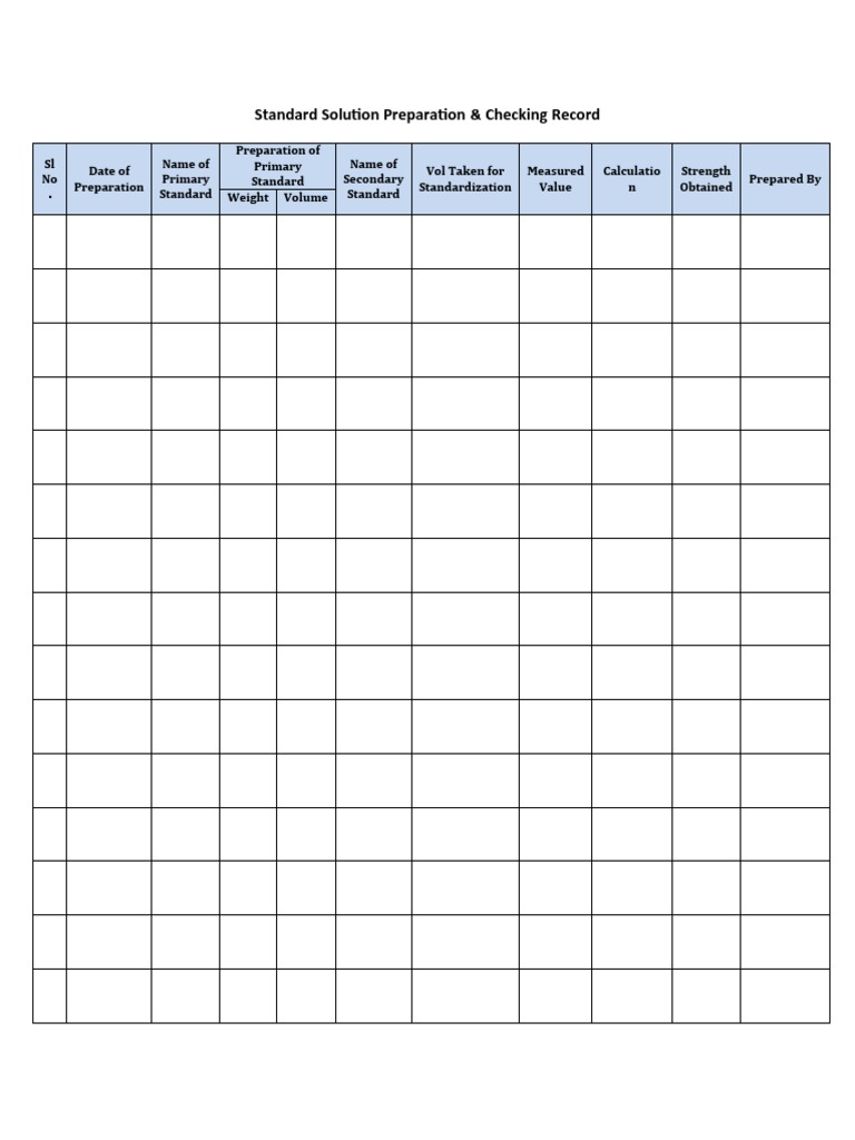 Standard Solution Preparation & Checking Record | PDF
