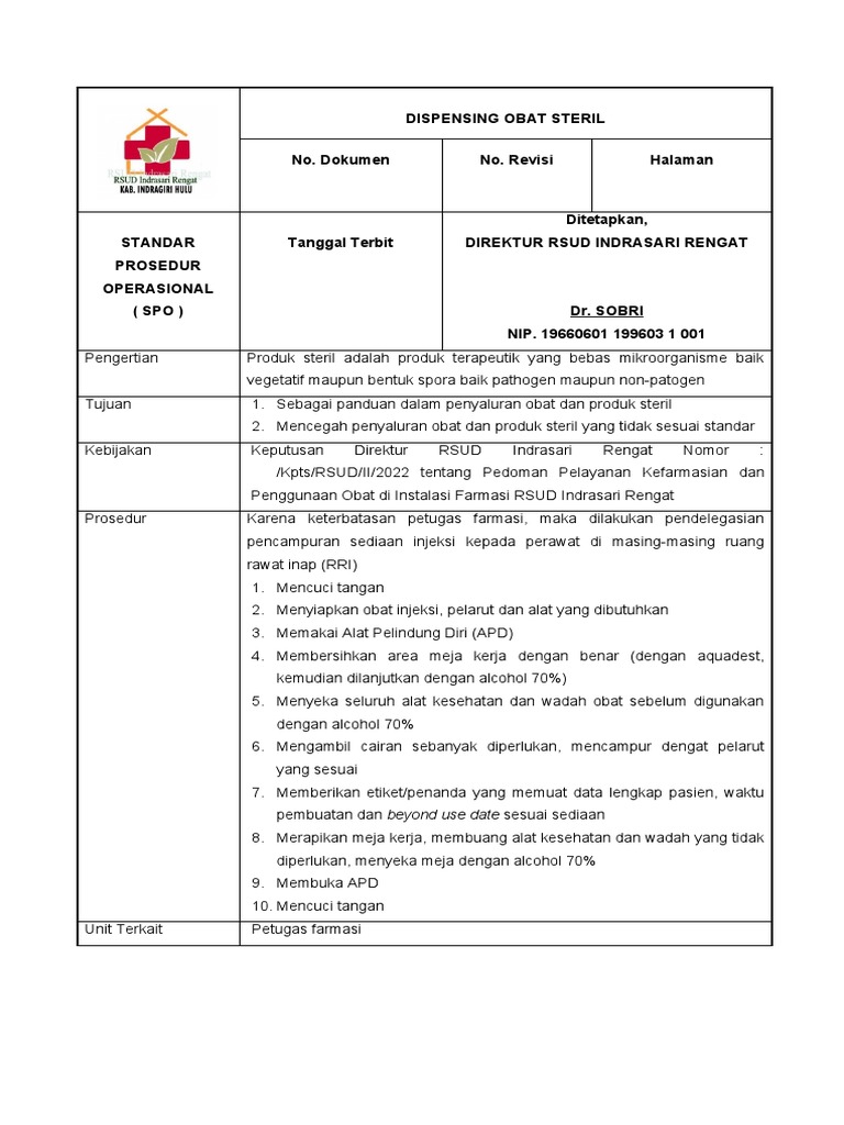 Prosedur Dispensing Obat Steril | PDF | Kesehatan Holistik