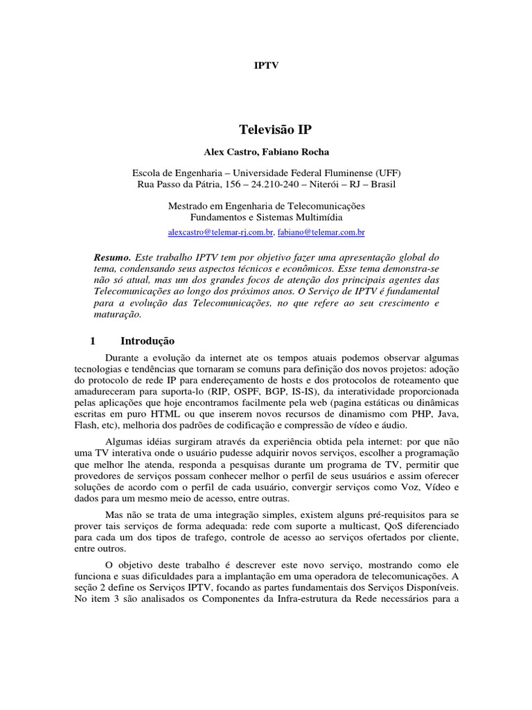 IPTV | PDF | Rede de computadores | Multicast