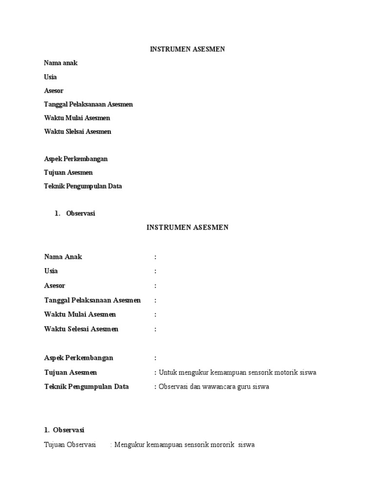 INSTRUMEN ASESMEN Sensorik Motorik Abk Abak | PDF