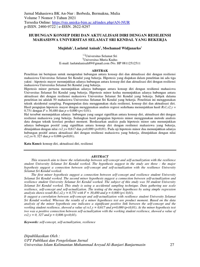 Hubungan Konsep Diri Dan Aktualisasi Diri Dengan Resiliensi | PDF