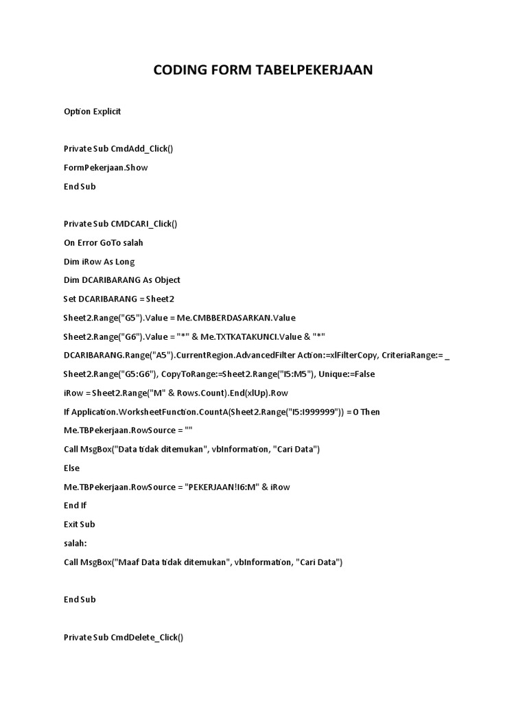 Coding Form Tabelpekerjaan | PDF | Pemrograman Komputer | Manajemen ...