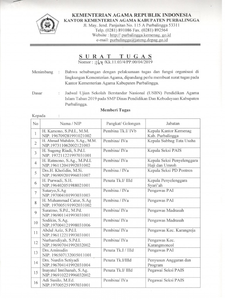 Surat Tugas Monev Usbn Pai SMP | PDF Surat Tugas Monev Usbn Pai SMP | PDF