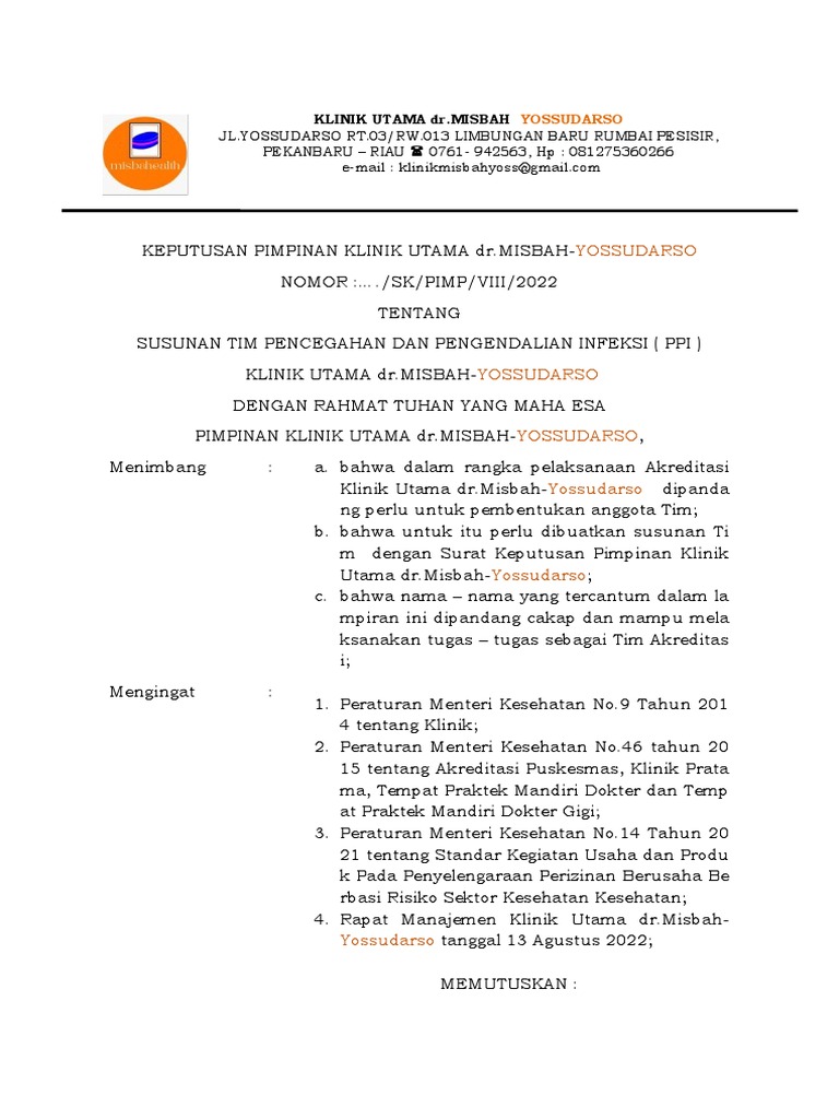 Susunan Tim PPI Klinik Utama dr. Misbah | PDF | Sains & Matematika