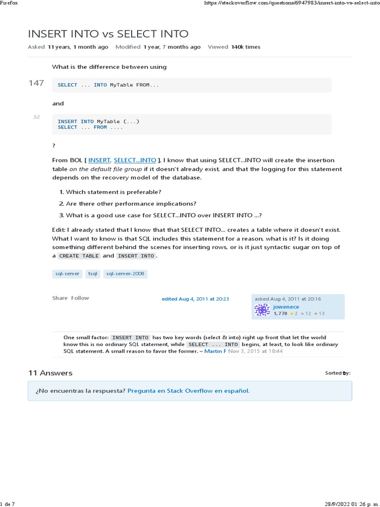INSERT INTO Vs SELECT INTO | PDF | Microsoft Sql Server | Data Management