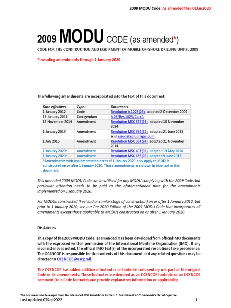 MODU Code Amendments Guide | PDF | Safety | Boiler
