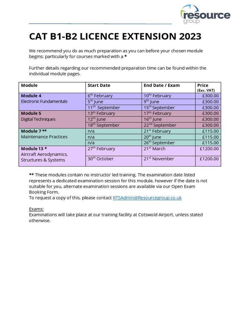 B1 B2 Licence Extension Calendar 2023 | PDF