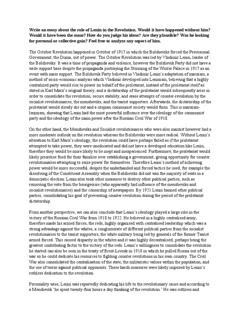 History_ The Role of Lenin in the Revolution | PDF | Vladimir Lenin ...