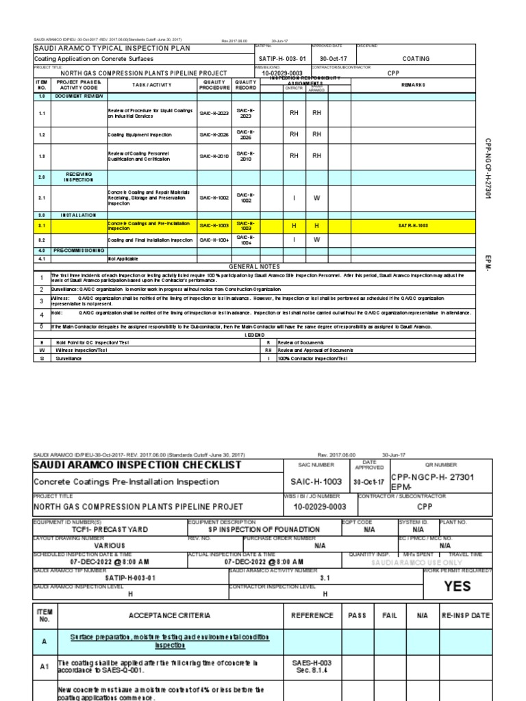 Saudi Aramco Typical Inspection Plan | PDF