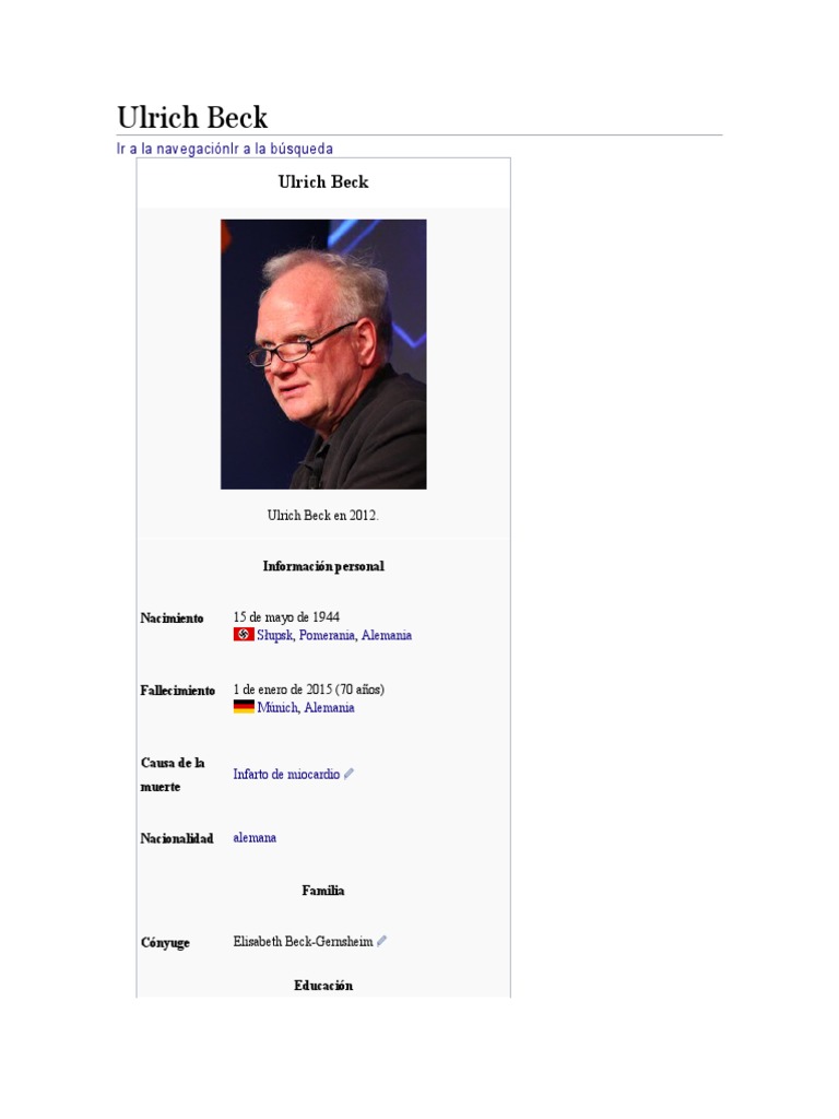 Biografía de Ulrich Beck, sociólogo alemán | PDF | Movimientos ...