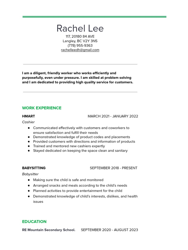 Resume - Rachel Lee 1 | PDF
