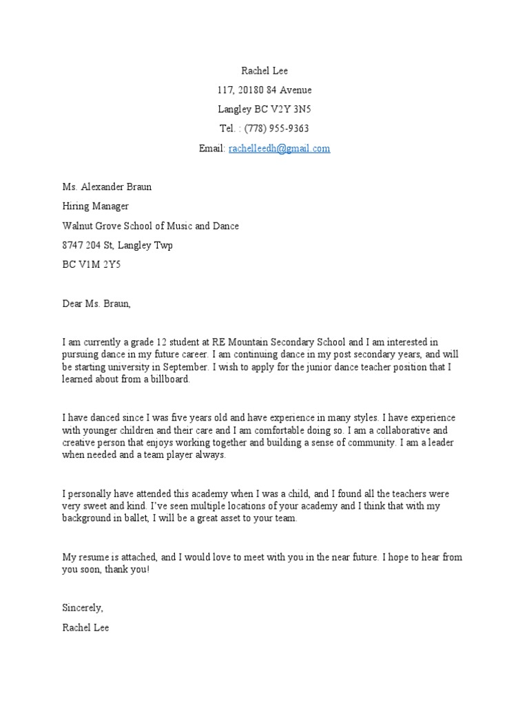 Cover Letter - Rachel Lee BLK C | PDF
