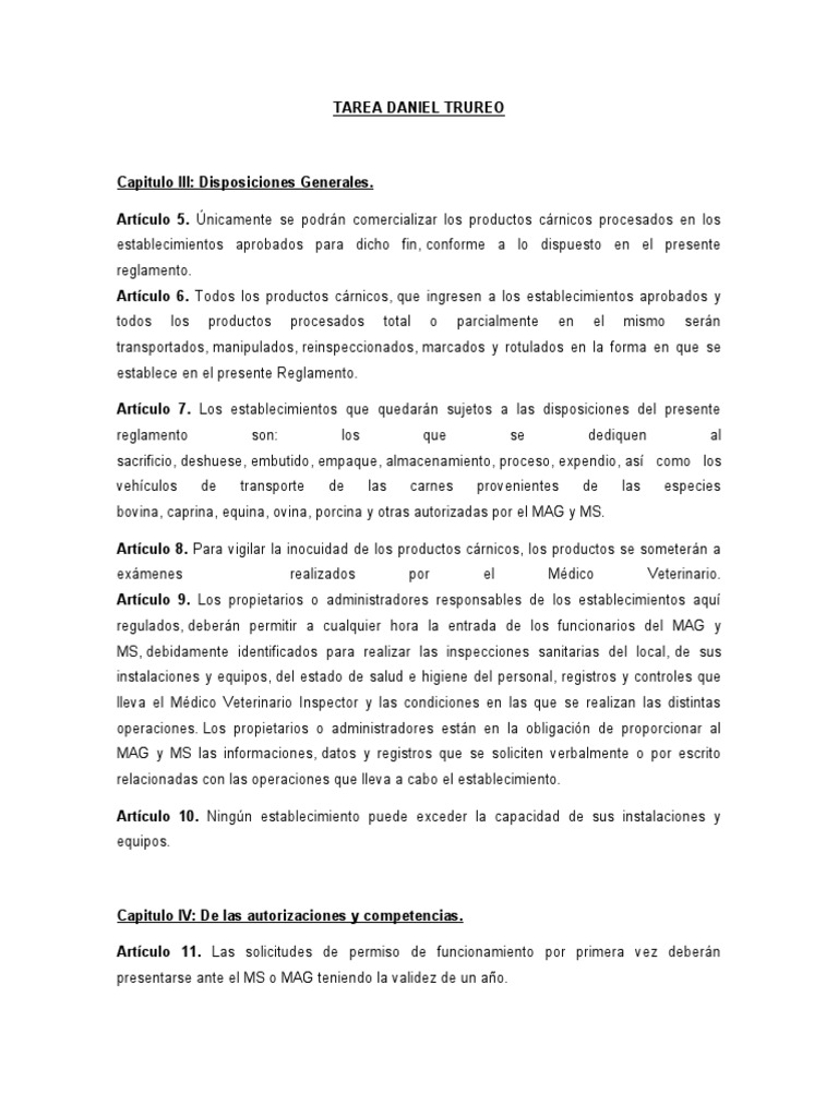 Resumir Los Capítulos III, IV, V y VI. Inspección en Plantas Faenadoras (TVP-033) - TAREA DANIEL ...