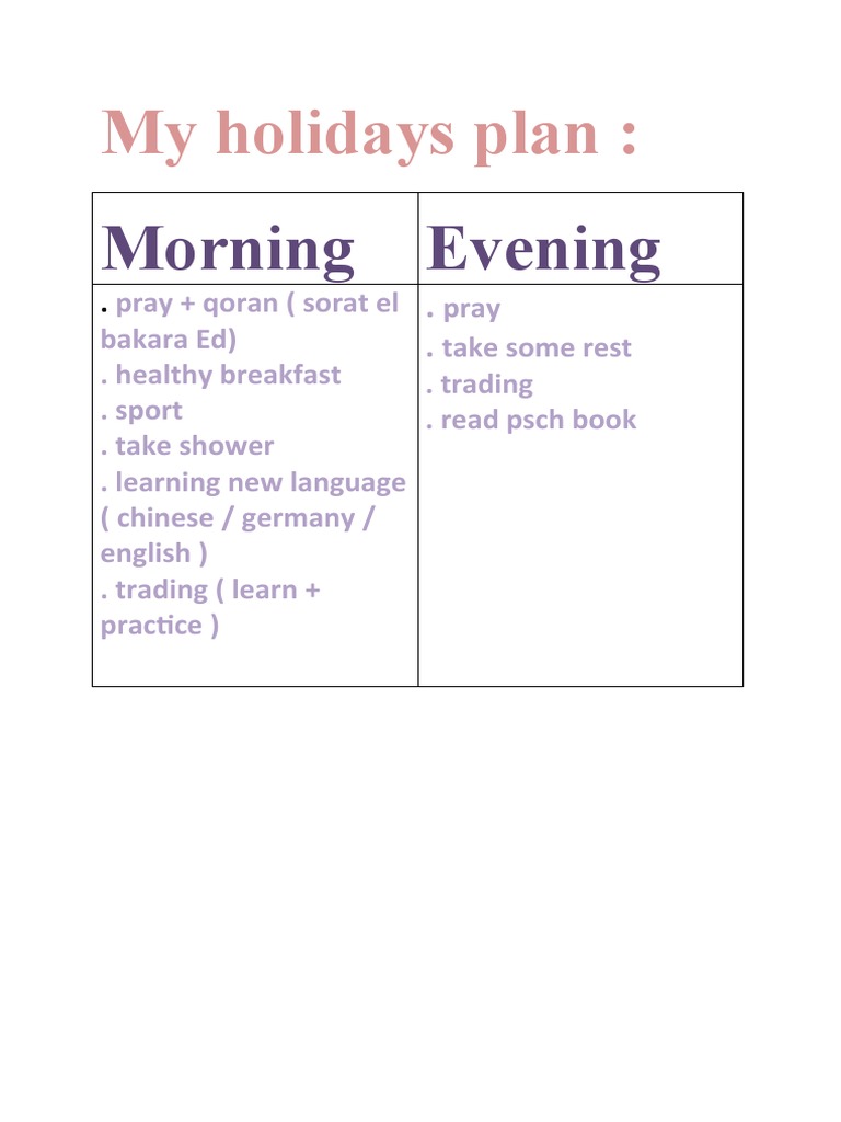 My Holidays Plan | PDF