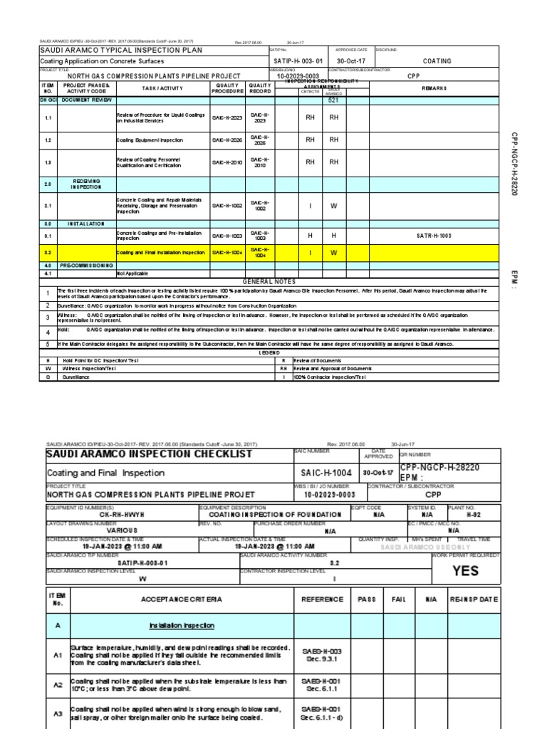 Saudi Aramco Typical Inspection Plan | PDF | Materials | Physical Sciences