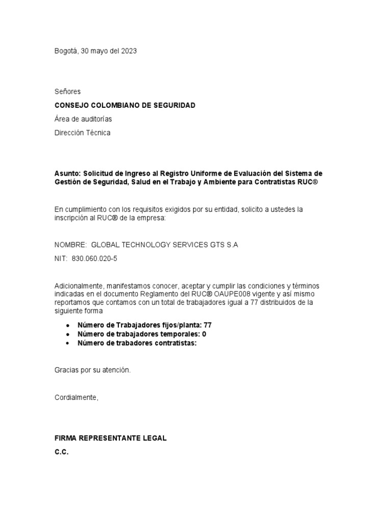 Carta de Solicitud de Inscripcion Al RUC | PDF Carta de Solicitud de Inscripcion Al RUC | PDF