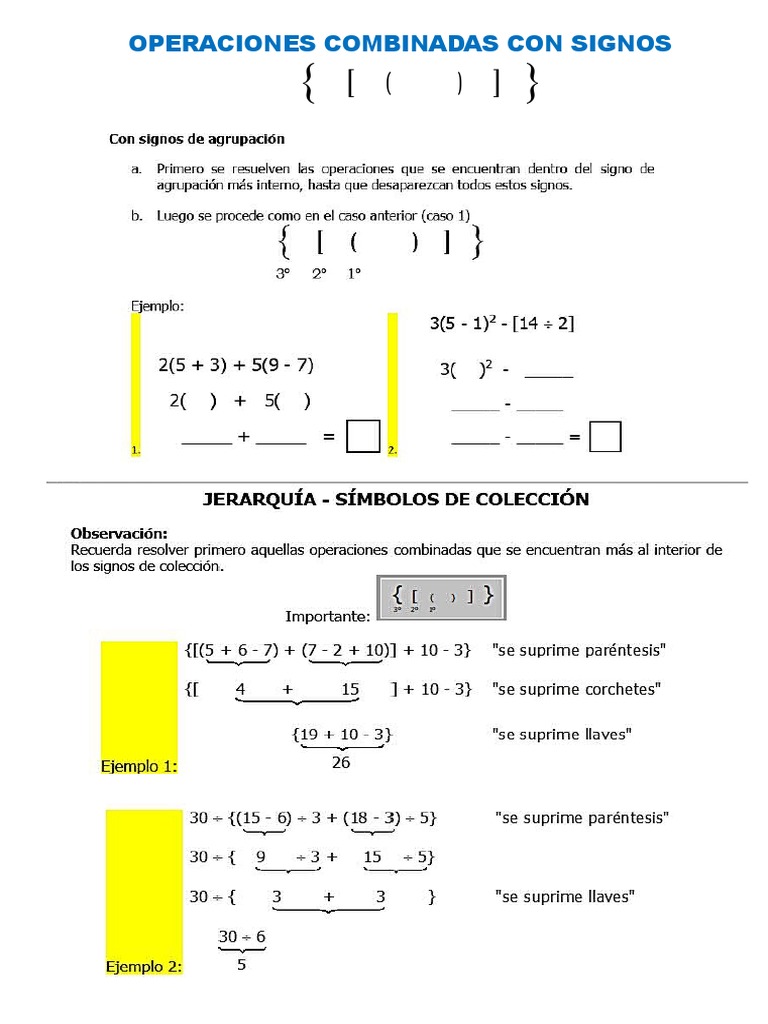 Operaciones Combinadas Con Signos 100 | PDF