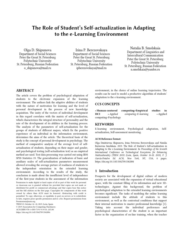 The Role of Student's Self-Actualization in Adapting To The E-Learning ...