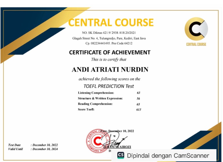 Sertifikat TOEFL Compressed | PDF