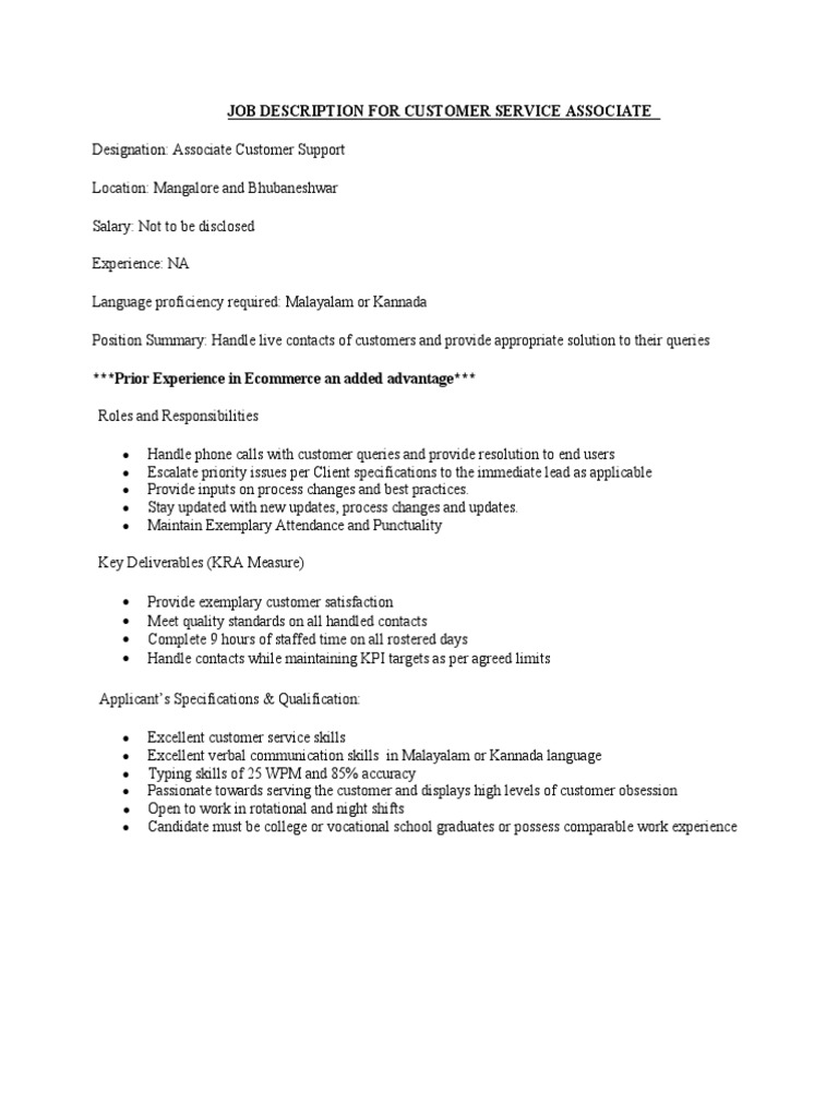 Job Description - U1 - Associate - JD - E Commerce | PDF