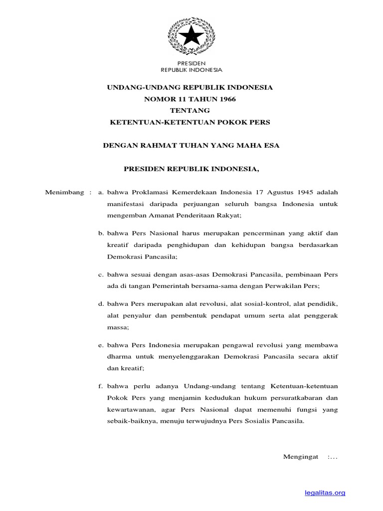 Undang Undang 11 Tahun 1966 | PDF