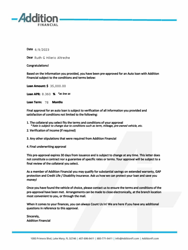 Auto Loan Pre-Approval Notice | PDF | Business | Law