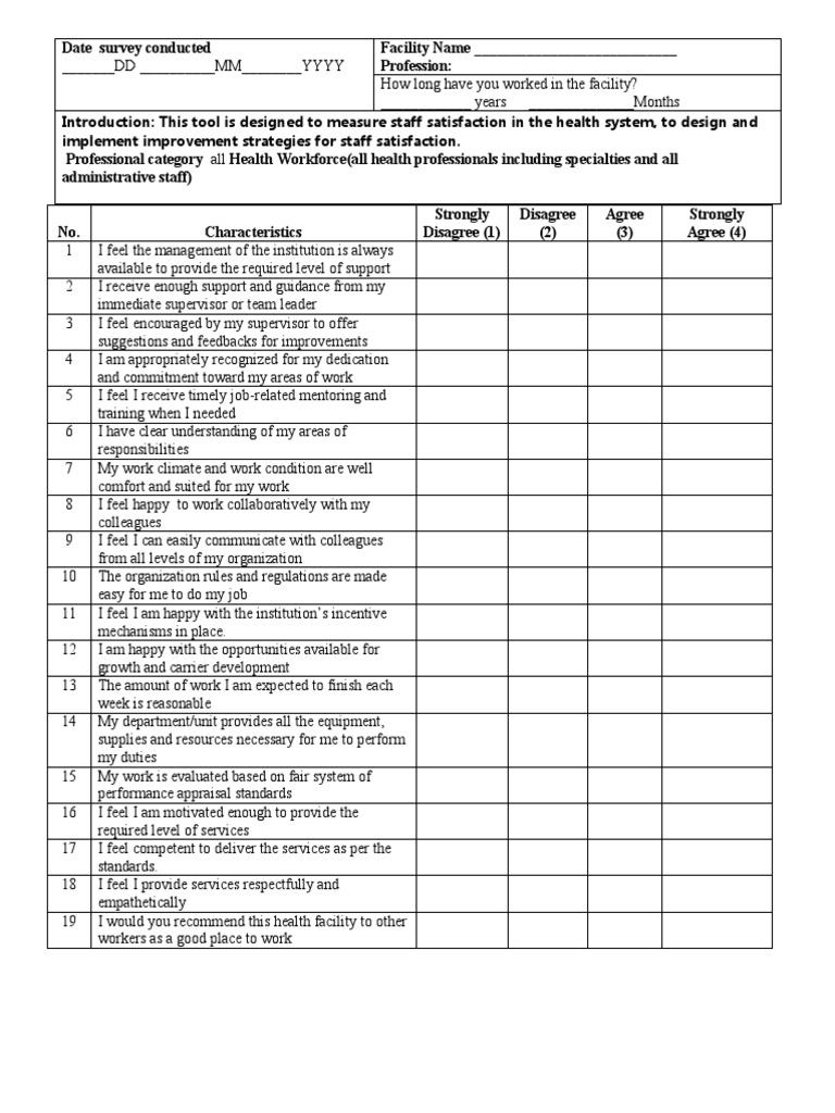 Staff Satisfaction Survey, Tool | Download Free PDF | Performance ...