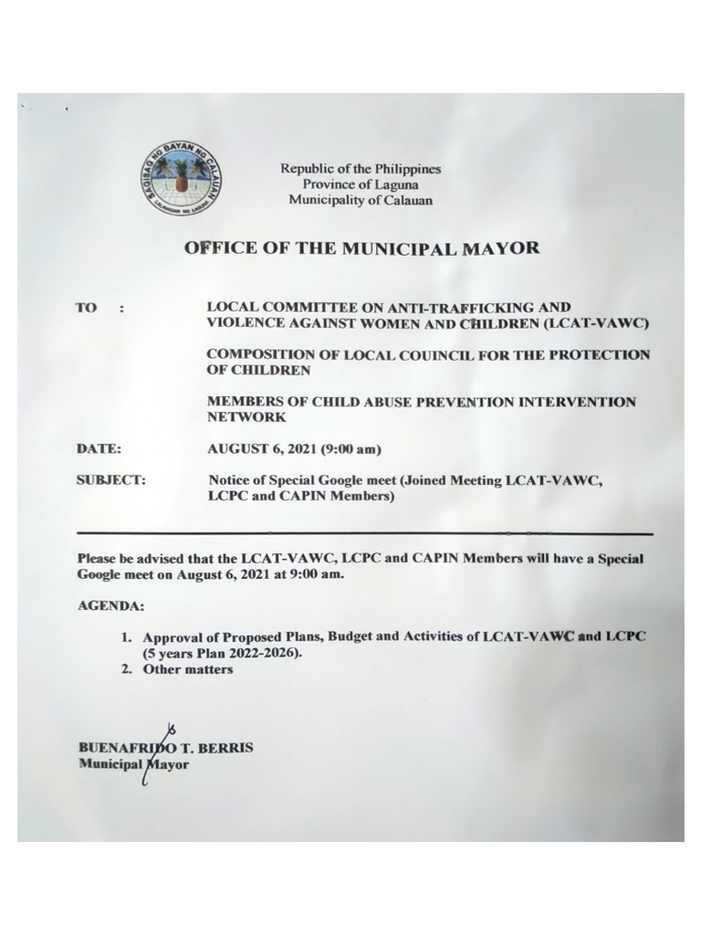 Approval of Proposed Plans Budget and Activities of Lcat Vawc and LCPC ...