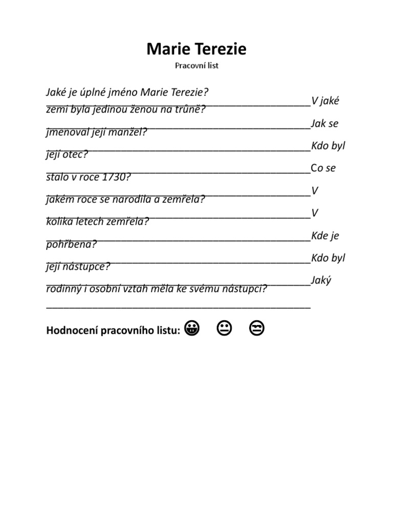 Marie Terezie - Pracovní List | PDF