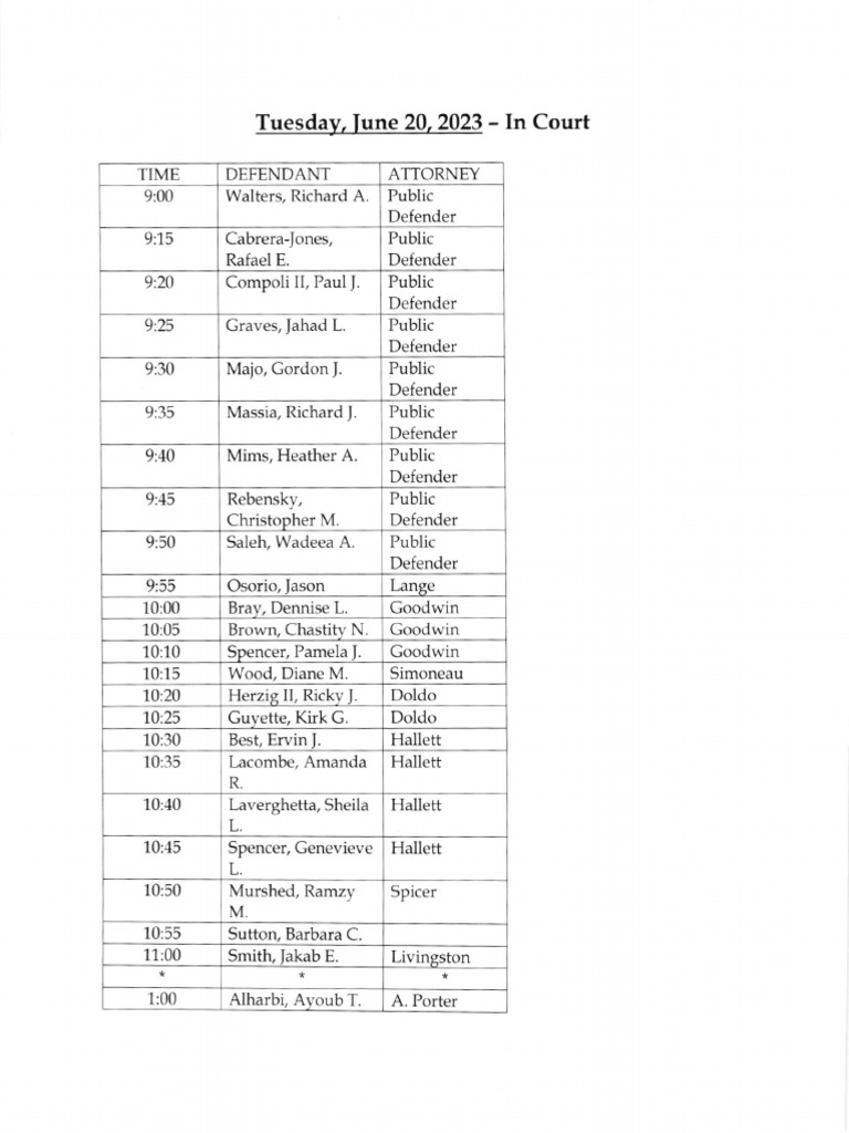 Court Calendar for June 20, 2023 | PDF
