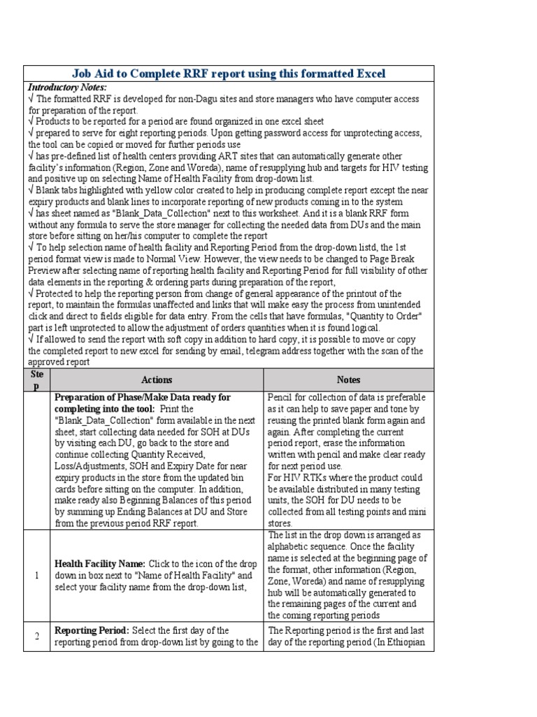 Job Aid To Complete RRF Report Using This Formatted Excel | PDF | Computing