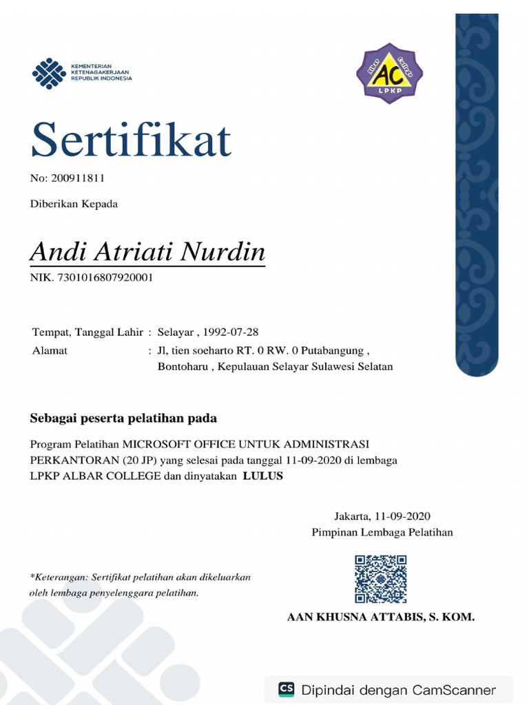 Sertifikat Kemnaker | PDF