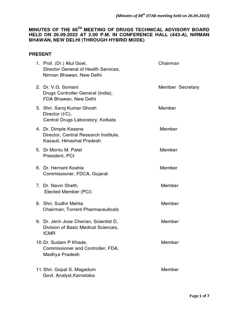 Minutes of 88th DTAB | PDF | Prescription Drugs | Over The Counter Drug