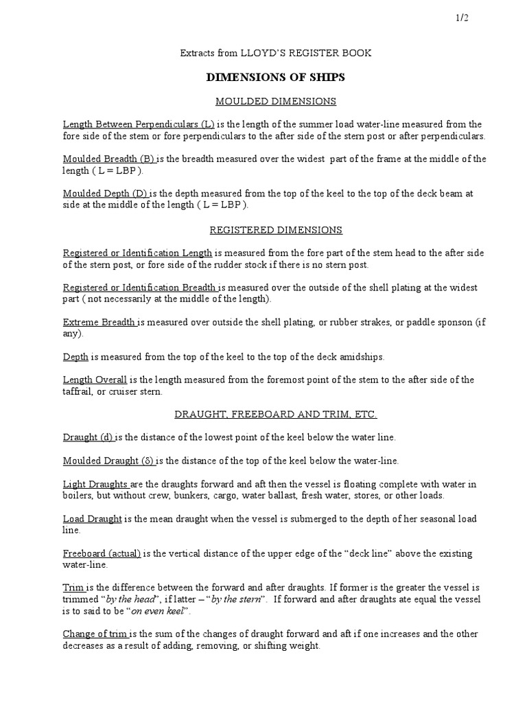LR Ship's Dimensions | PDF | Heavy Industry | Shipbuilding