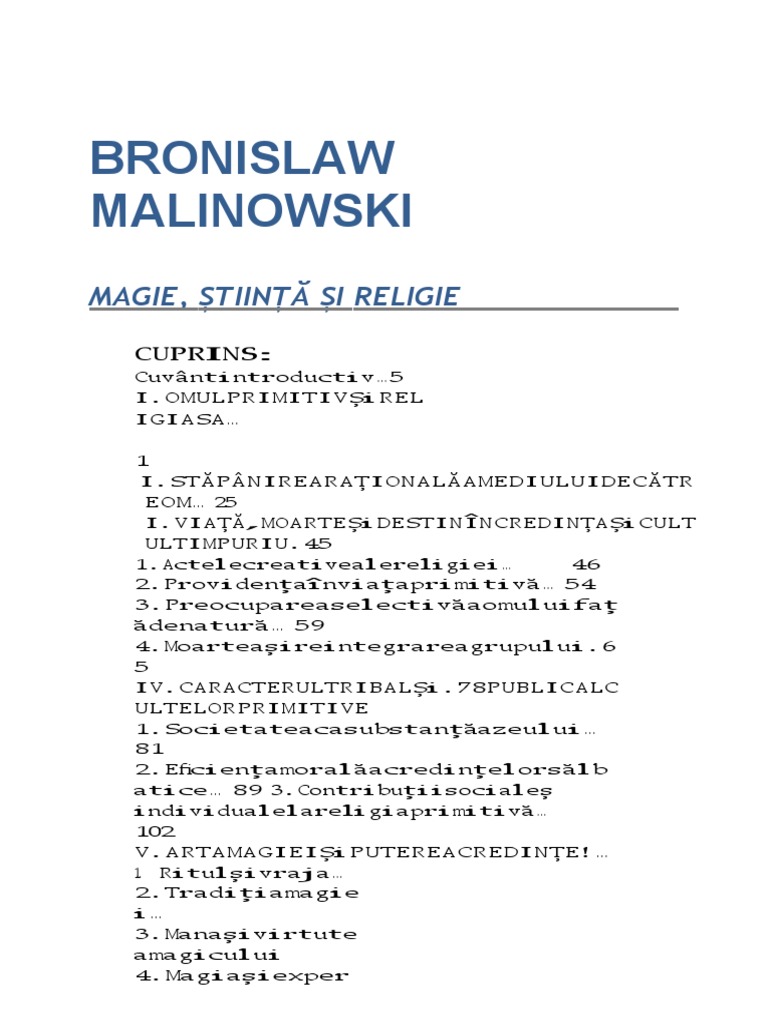 Bronislaw Malinowski Magie Stiinta Si Religie 02 | PDF