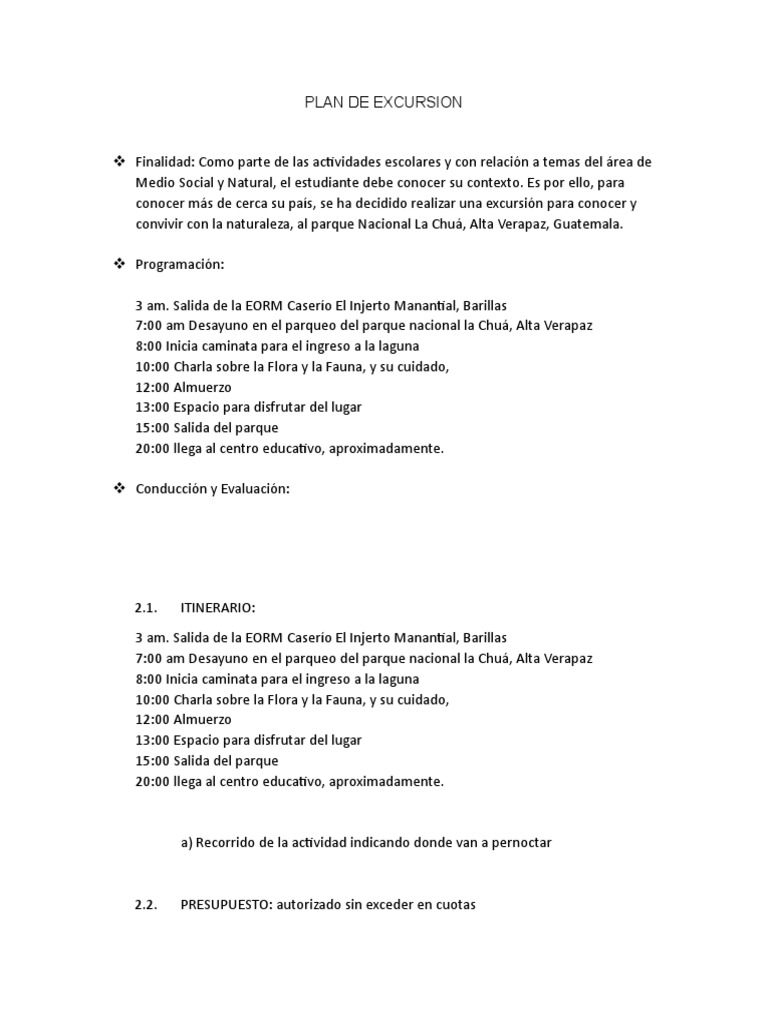 Plan de Excursion | PDF