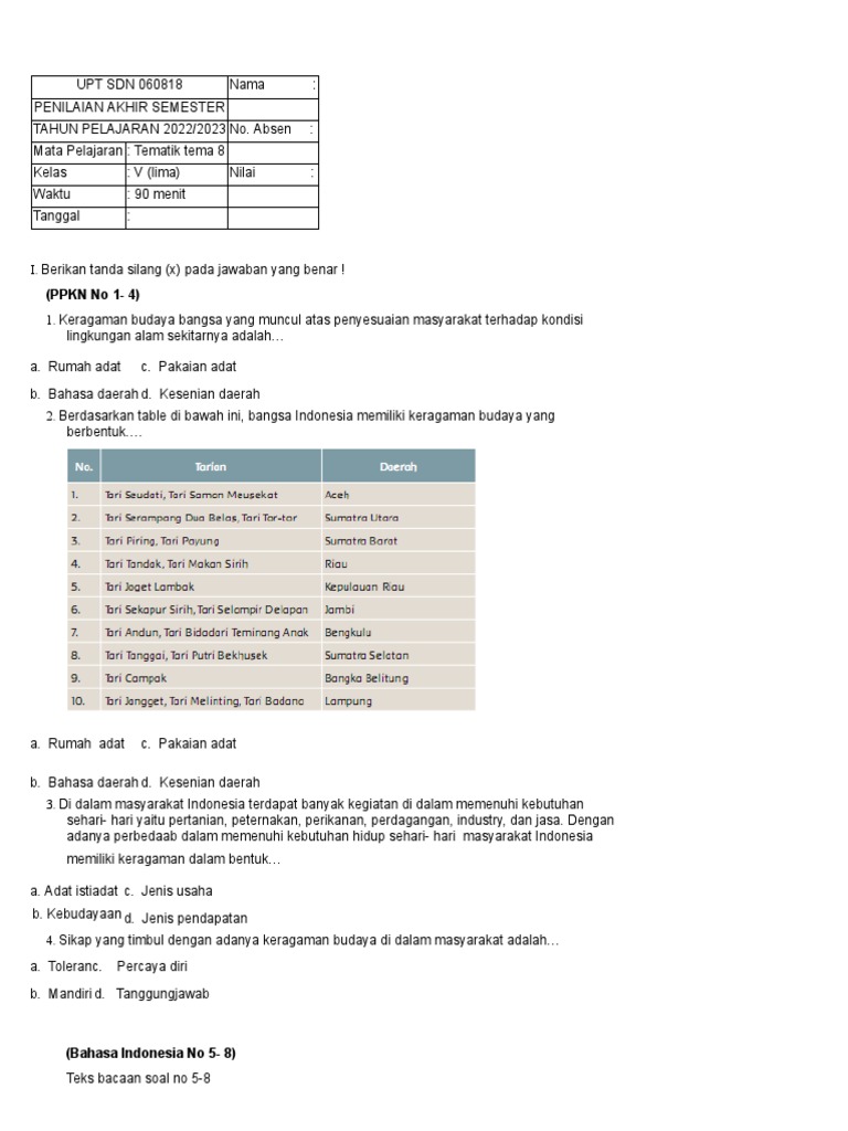 Soal Pas Tema 8 | PDF
